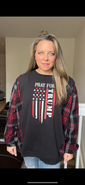 Upcycled Trump – women’s 1X – midweight sweatshirt with flannel sleeve ...