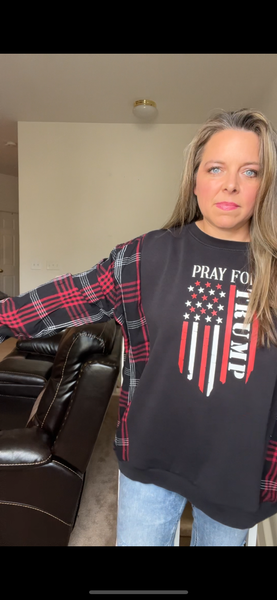 Upcycled Trump – women’s 1X – midweight sweatshirt with flannel sleeve ...
