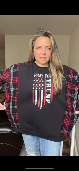 Upcycled Trump – women’s 1X – midweight sweatshirt with flannel sleeve ...