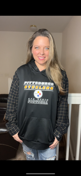 Upcycled Steelers – women’s 2X – dry fit sweatshirt with flannel sleev ...